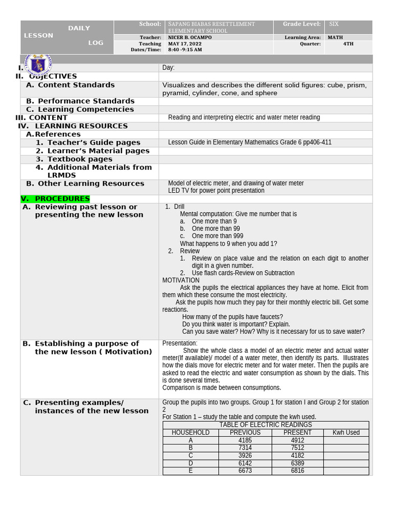 MATH-6-LESSON PLAN - q3 | PDF