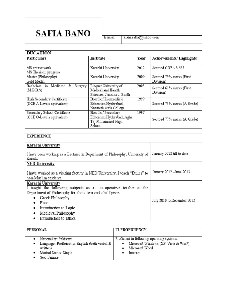 Safia Bano: Ducation | PDF