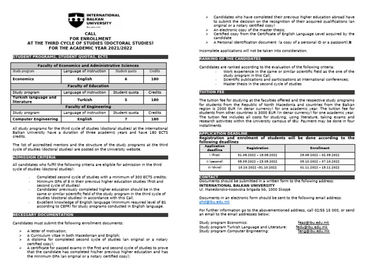 Konkurs Za Studenti Tret Ciklus Studii 2022 2023 1 | PDF