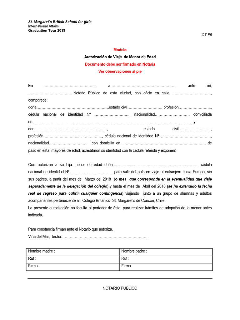 F5 Autorización Notarial para Salir Del Pais Modelo GT 03 2019 | PDF | Gobierno y personalidad ...