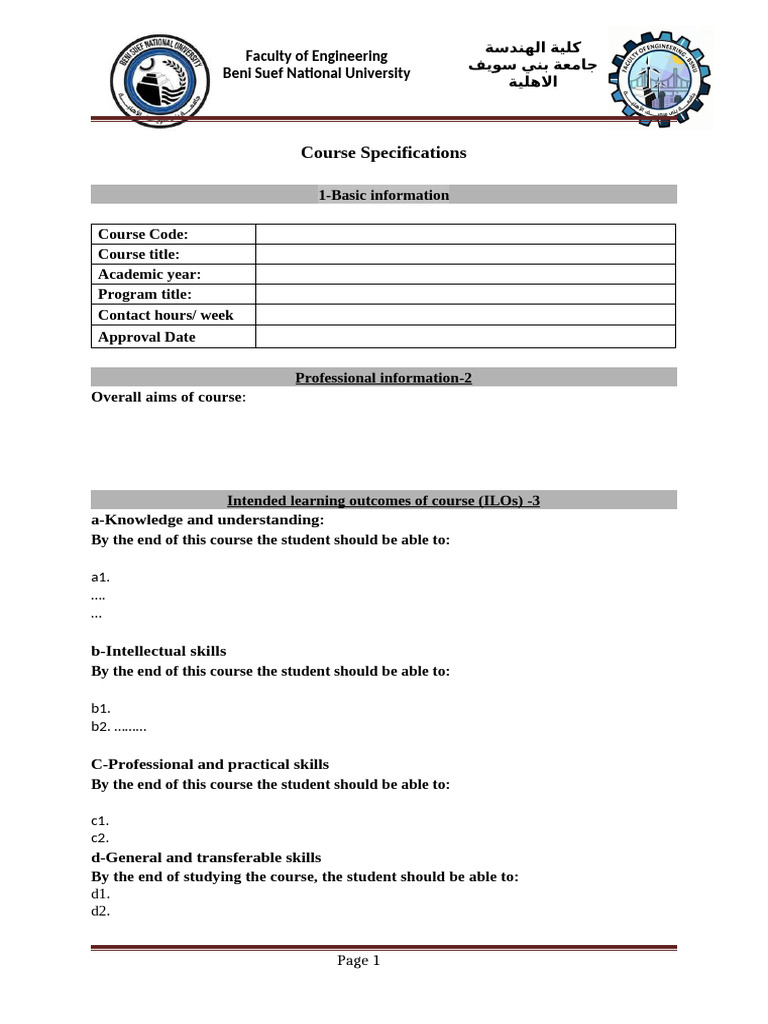 Course Specifications BSNU | PDF
