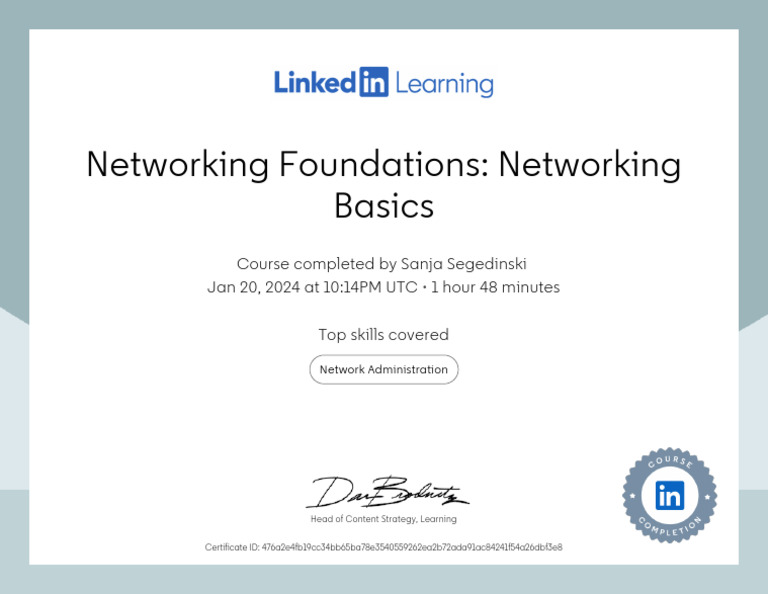 CertificateOfCompletion - Networking Foundations Networking Basics | PDF