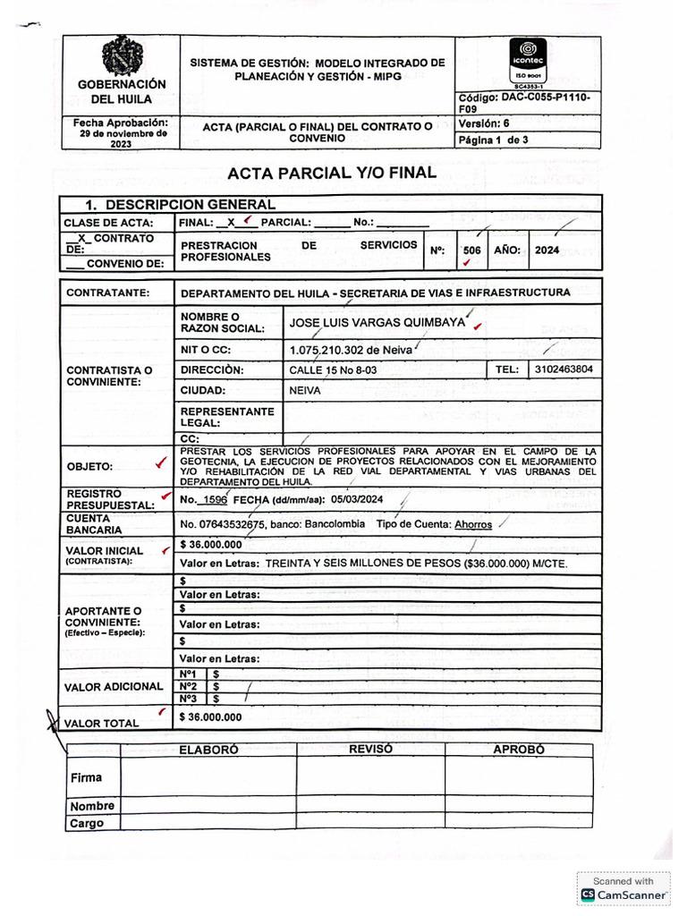 Acta Final Contratista | PDF