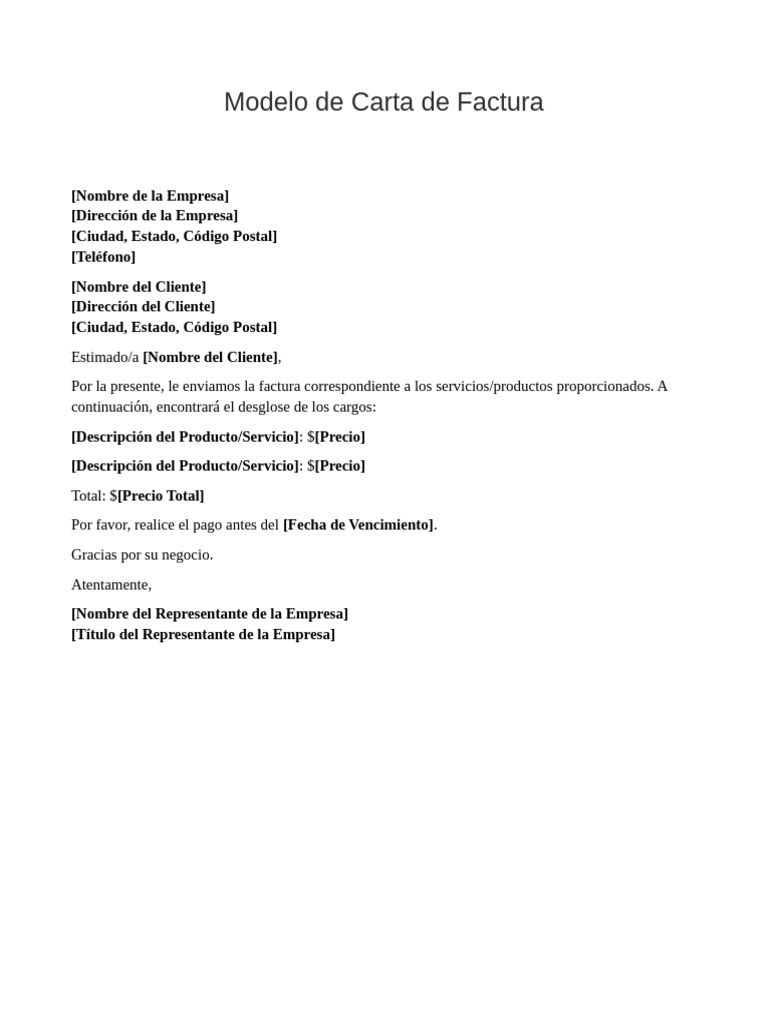 Modelo de Carta de Factura | PDF