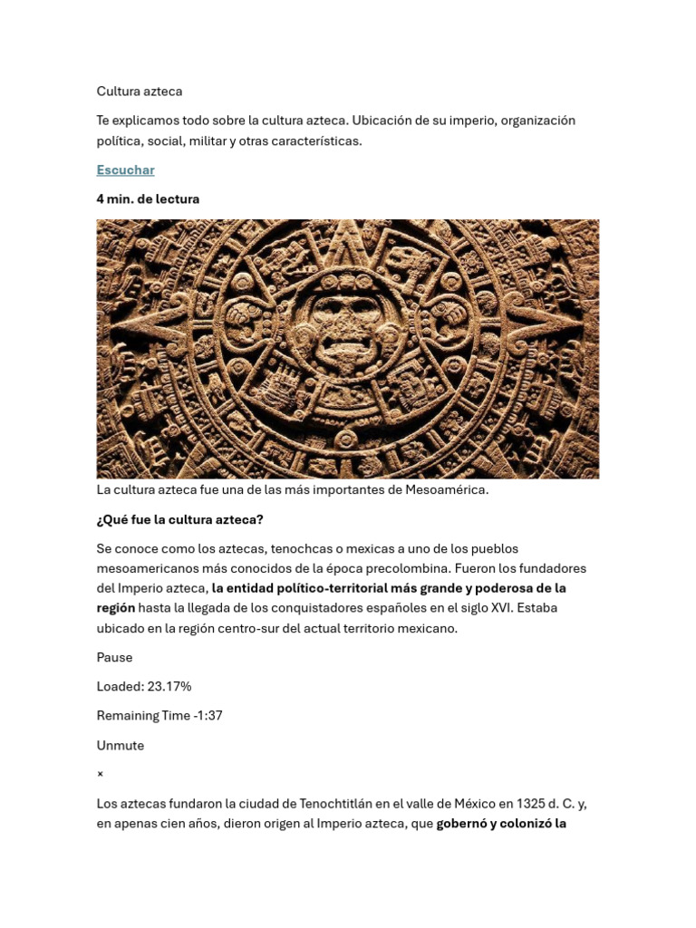 Cultura Azteca | PDF | Mesoamérica | Ciencias sociales
