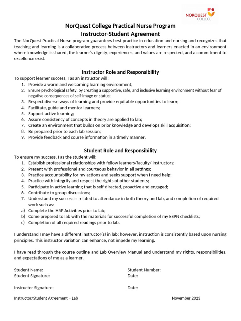 NorQuest Practical Nurse Agreement | PDF | Learning | Career & Growth