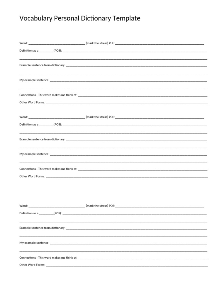 Vocabulary Template For Personal Dictionary | PDF