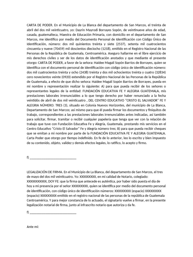 Carta Poder de Autorización en Guatemala | PDF | Guatemala