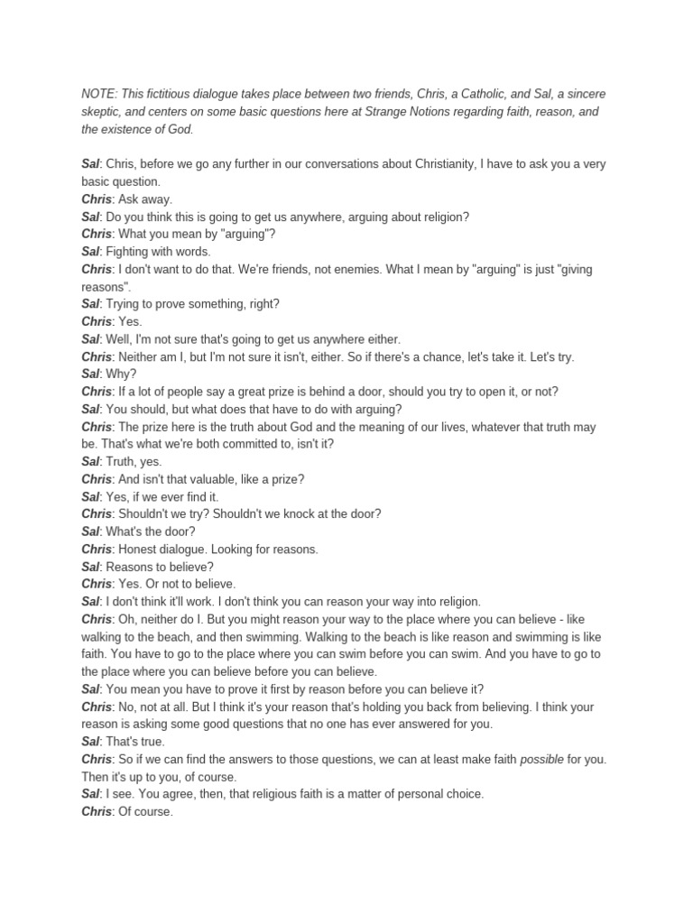 Faith, Reason, and God - A Socratic Dialogue by Peter Kreeft | PDF