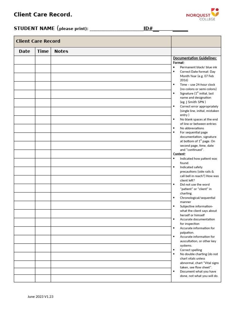 Client Care Record With Guidelines V1.23 | PDF