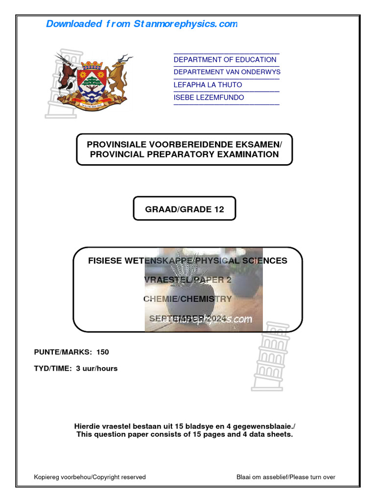 NW Physical Sciences Grade 12 September 2024 P2 and Memo | PDF
