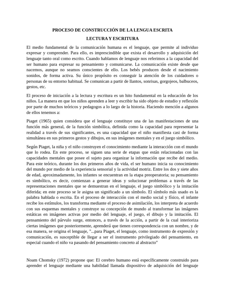 Proceso de Construcción de La Lengua Escrita Lectura y Escritura ...