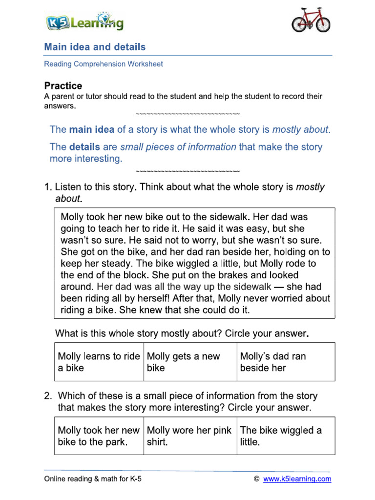 Reading comprehension Main Idea exercise 2 | PDF