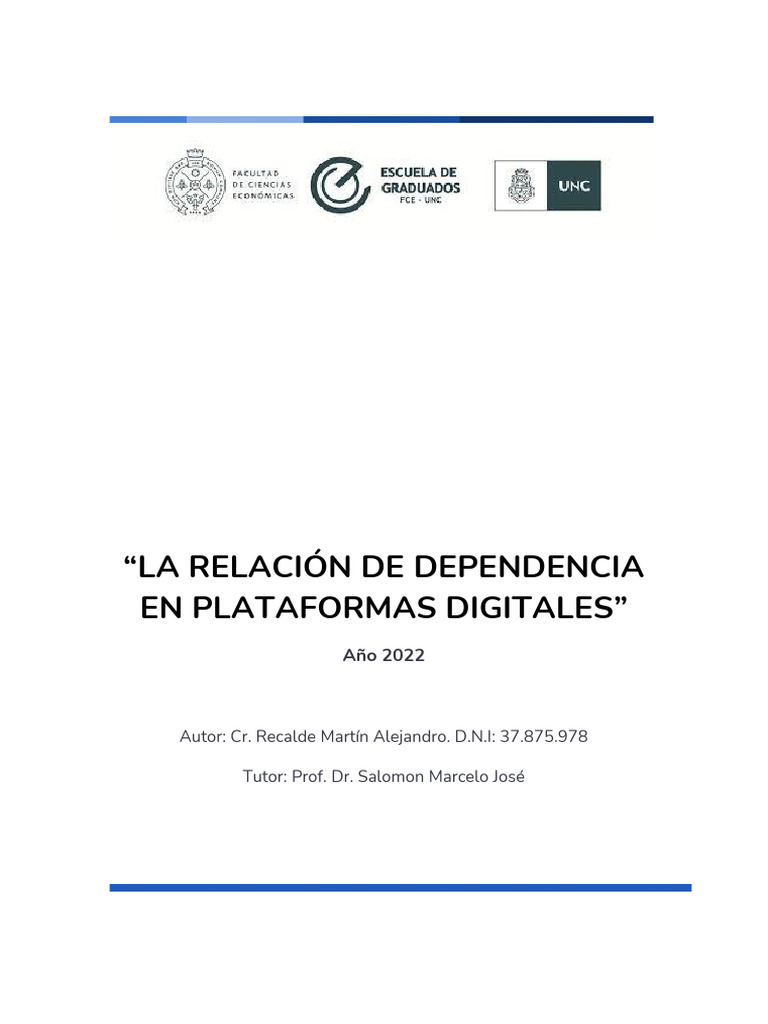 LA RELACIÓN DE DEPENDENCIA EN PLATAFORMAS DIGITALES - Cr. Recalde Martín Alejandro | PDF