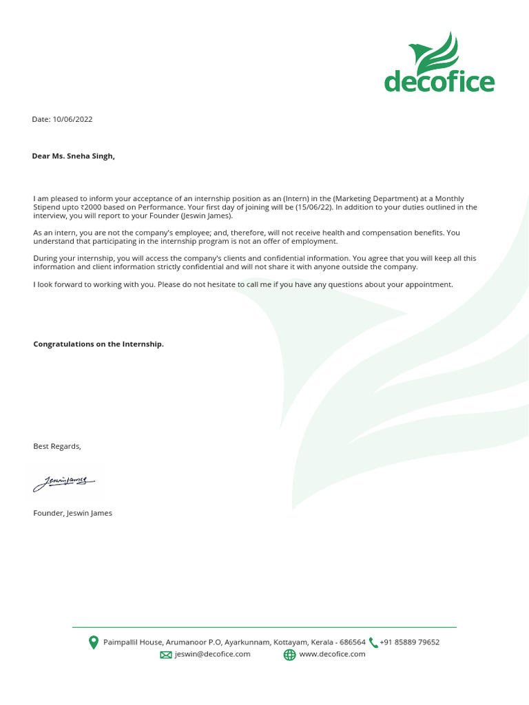 Decofice Offer Letter | PDF