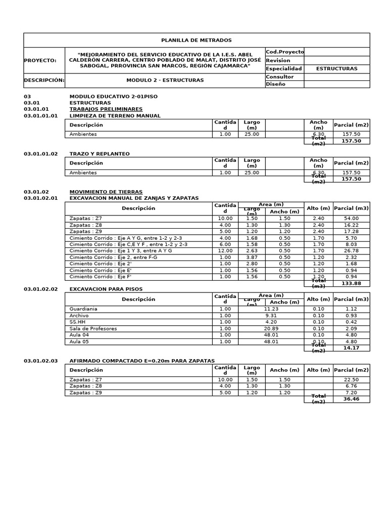 03.07 Metrado de Estructuras Modulo 2 - 1piso | PDF