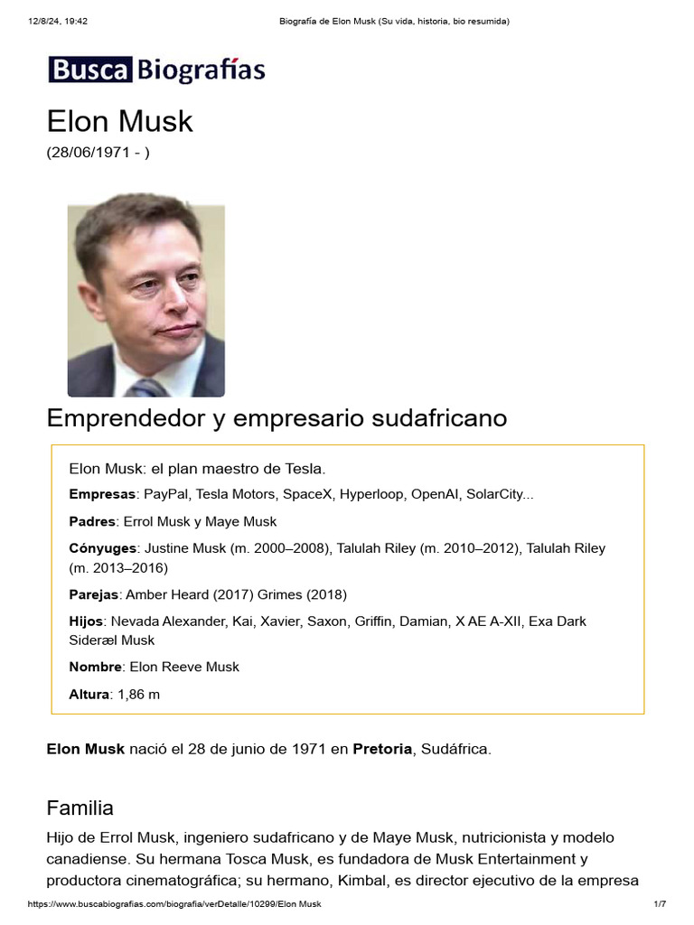 Biografía de Elon Musk (Su Vida, Historia, Bio Resumida) | PDF