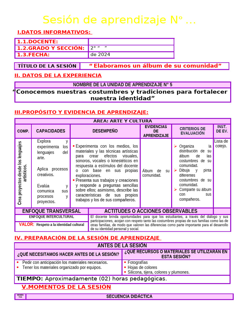 Sesión Arte Elaboramos Un Albúm de Su Comunidad - 2° | PDF