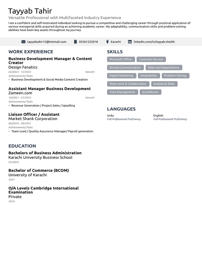 Tayyab Tahir - Updated | PDF | Career & Growth | Business