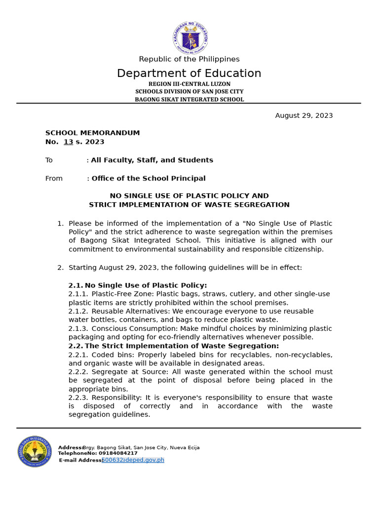 No Single Use Plastic Policy | PDF