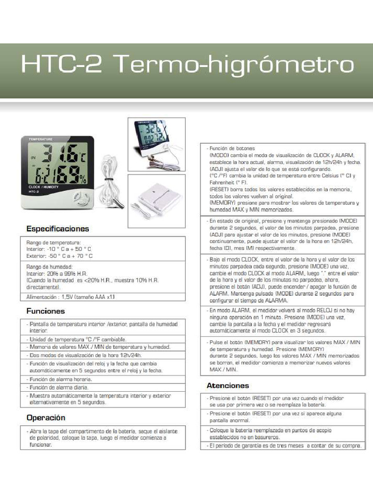 Manual Termohigrómetro | PDF