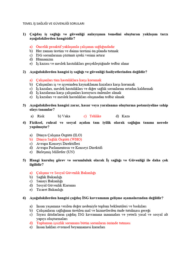 İsg Temel Eği̇ti̇m Vi̇ze Soru Örnekleri̇ | PDF