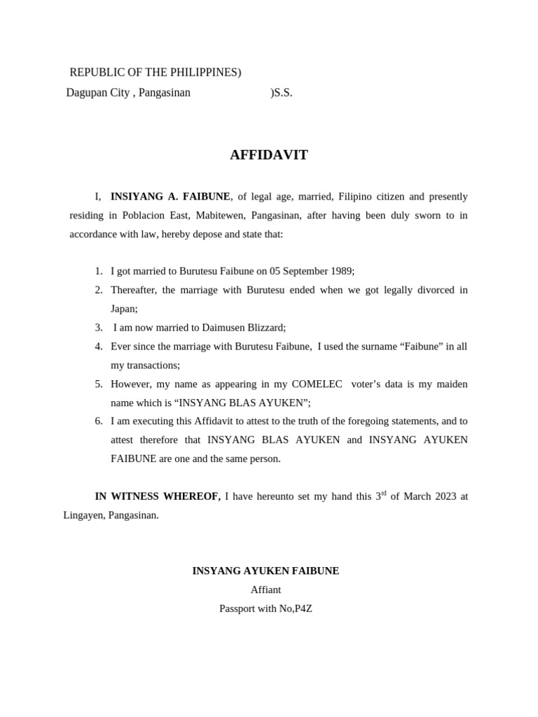 Sample Affidavit Same Person | PDF Sample Affidavit Same Person | PDF