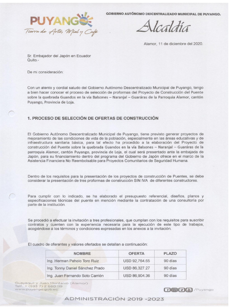 008-Carta de Explicación Del Proceso de Selección de Ofertas | PDF