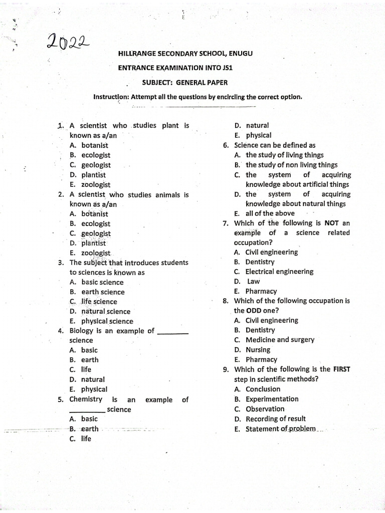 2022 Entrance Exam General Paper | PDF