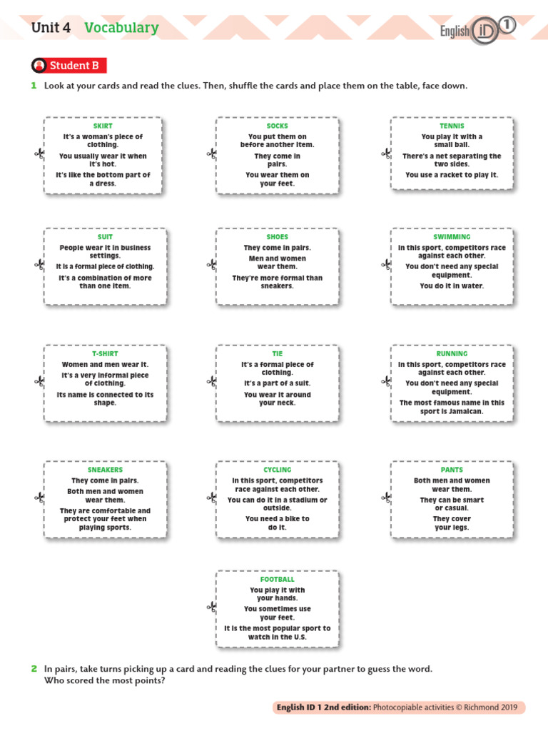 Worksheet -Unit 4 - Vocabulary 4B | PDF