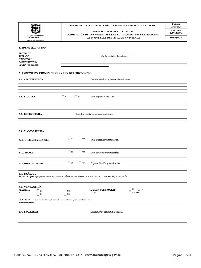 PM05-FO124 Especificaciones Técnicas V6 | PDF