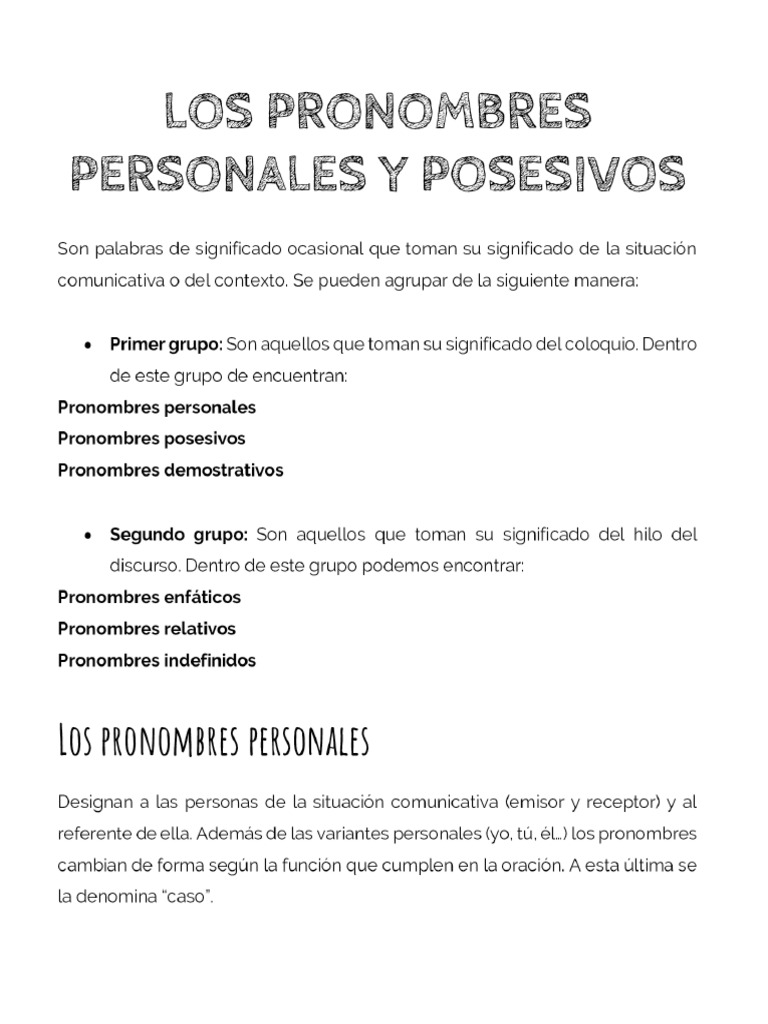Pronombres Personales y Posesivos | PDF