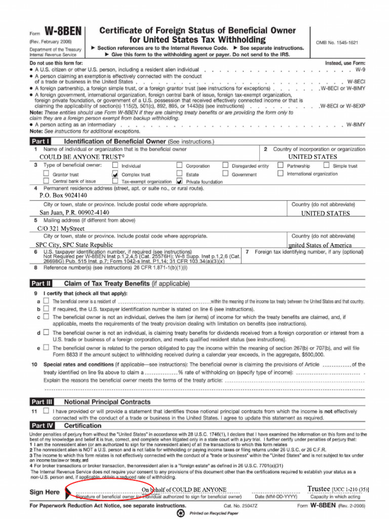 W-8ben Example 09052024 | PDF