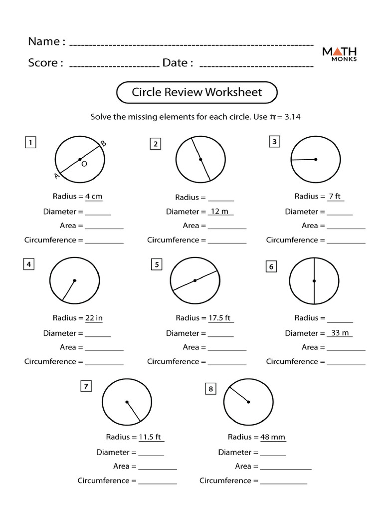 Circle Review Worksheet | PDF