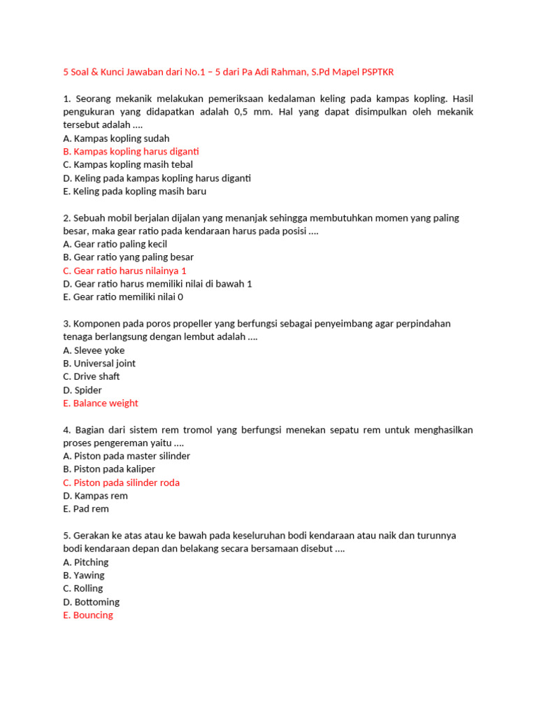 Soal US Mapel PSPTKR Pa Adi Rahman | PDF