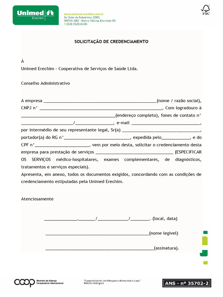Carta para Solicitação de Credenciamento | PDF