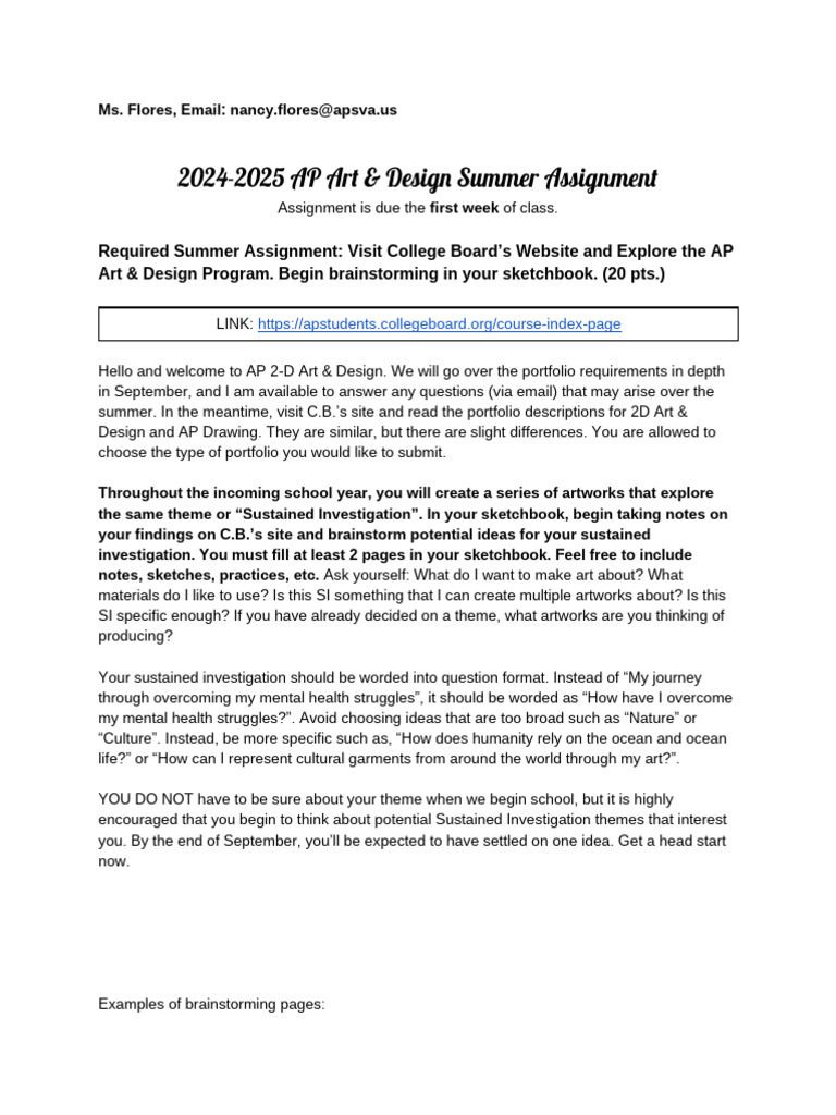 2024-25-AP-Art-Design-Summer-Assignments WHS | PDF