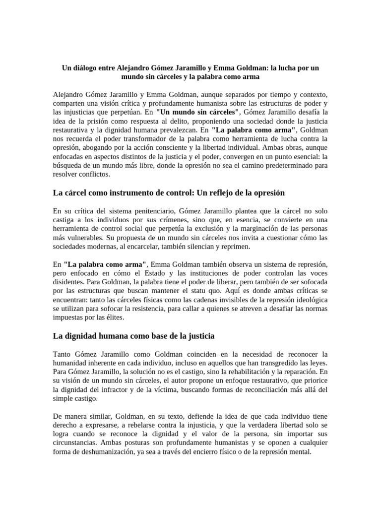 Un Diálogo Entre Alejandro Gómez Jaramillo y Emma Goldman | PDF