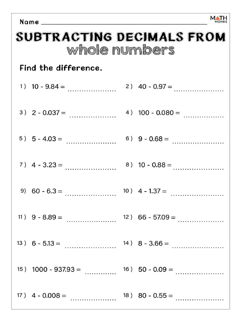 6th Grade Decimal Worksheets | PDF