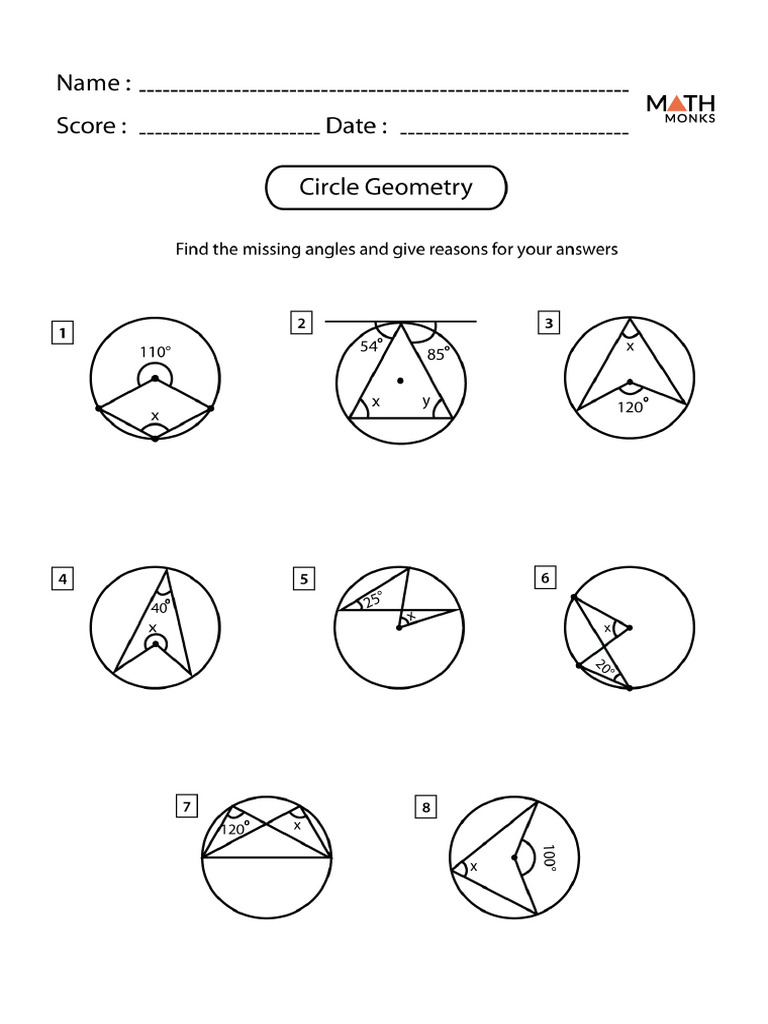 Circle Geometry Worksheets PDF