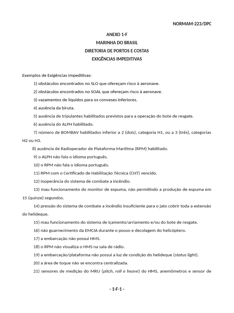NORMAM-223 - DPC - Exigências Impeditivas | PDF