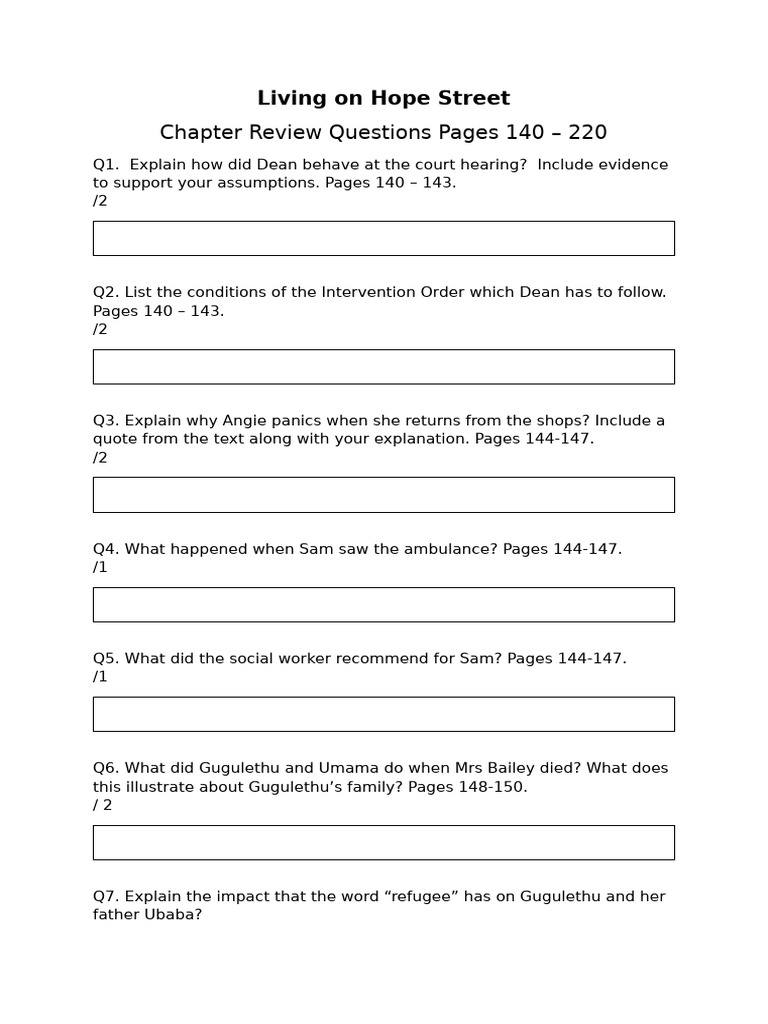 Living On Hope Street Questions 140 - 220 | PDF