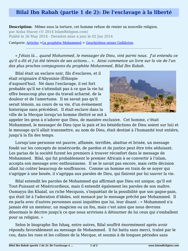 Bilal Ibn Rabah Part 1 of 2 4722 FR | PDF