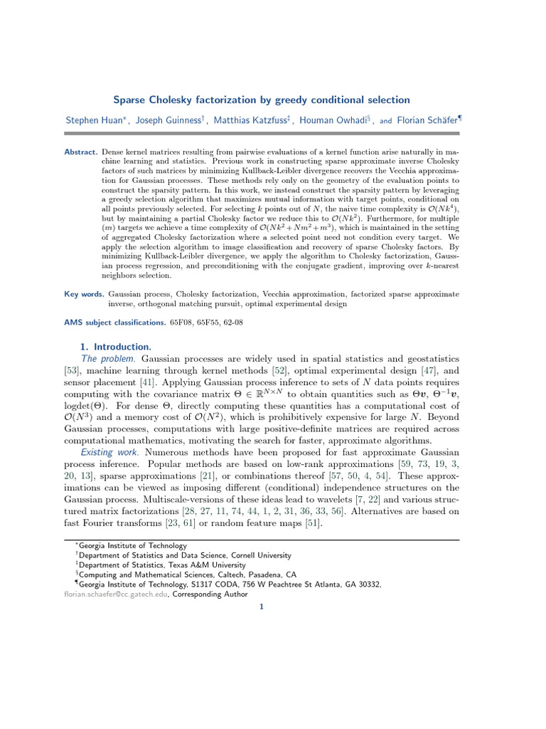 Sparse Cholesky Factorization by Greedy Conditional Selection | PDF