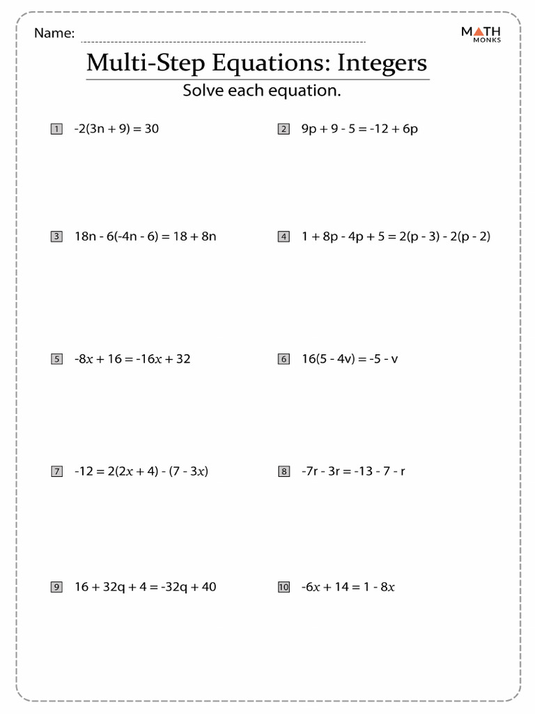 8th Grade Multi Step Equations Worksheet | PDF