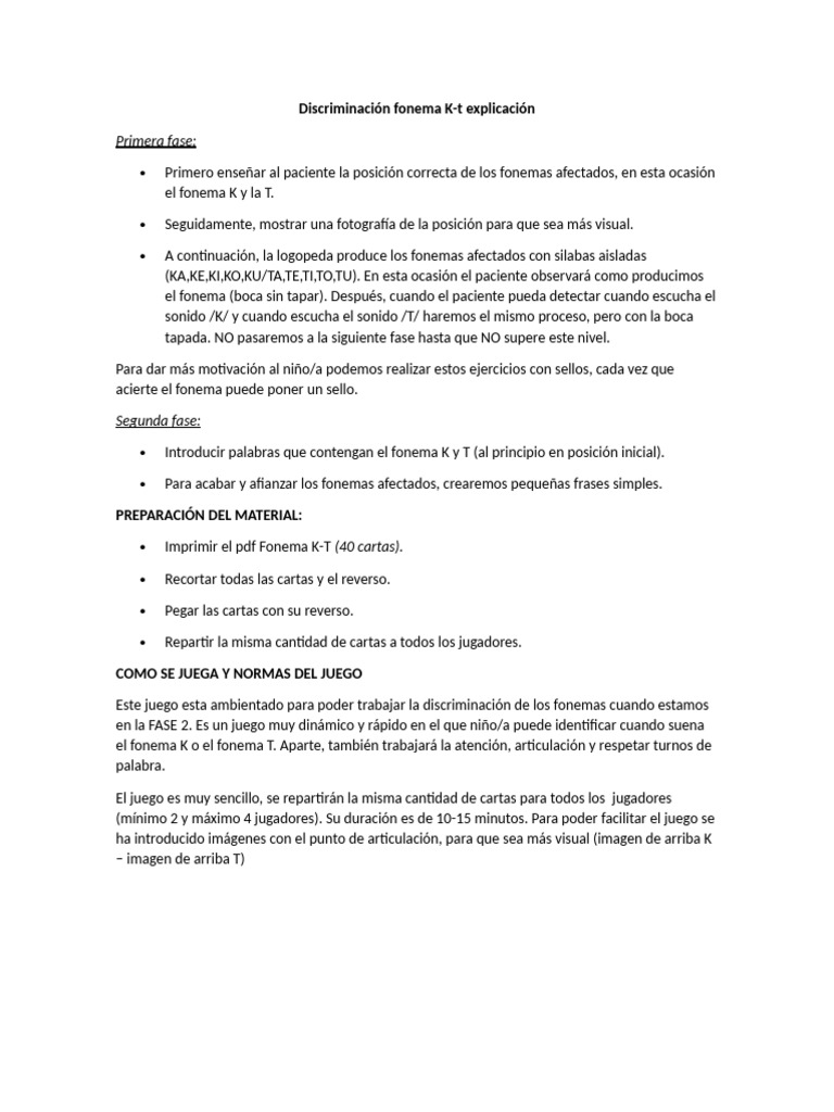1-Discriminación Fonema K-T Explicacion (Kari) | PDF