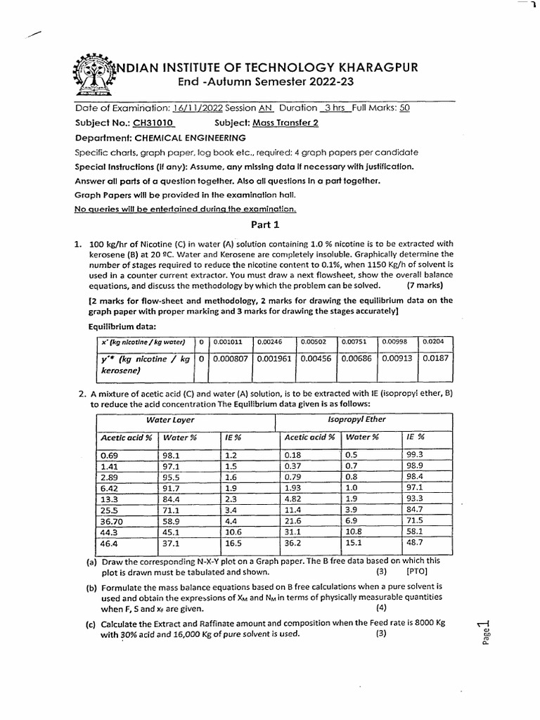 CH31010 Mass Transfer 2 EA 2022 | PDF