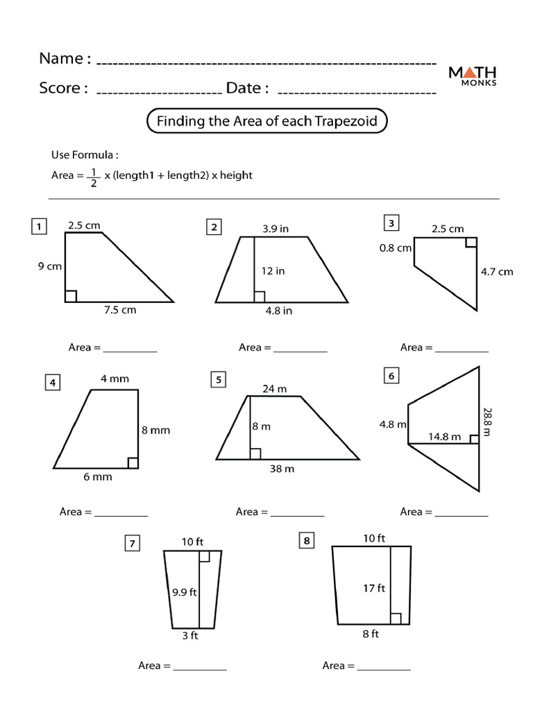 Finding The Area of A Trapezoid Worksheet | PDF