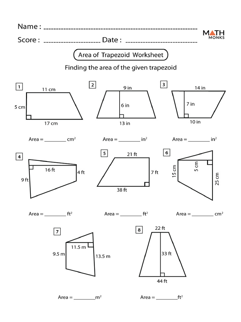Area of A Trapezoid Worksheet 6th Grade | PDF