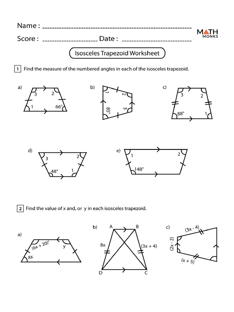 Isosceles Trapezoid Worksheet | PDF